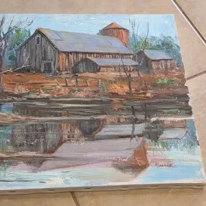 Vintage | Art | Vintage Oil Painting Old Farm Shed Barn Country ...